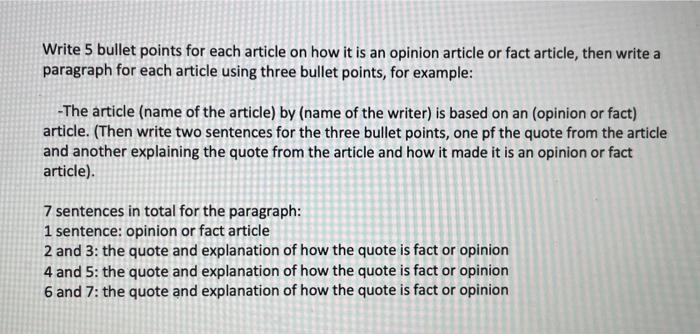 Write 5 bullet points for each article on how it is | Chegg.com