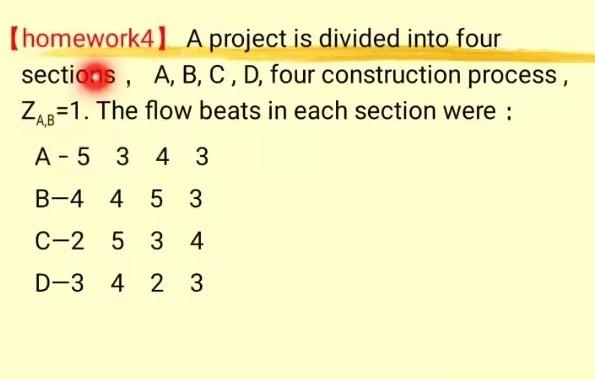 Solved (homework4] A project is divided into four sections, | Chegg.com