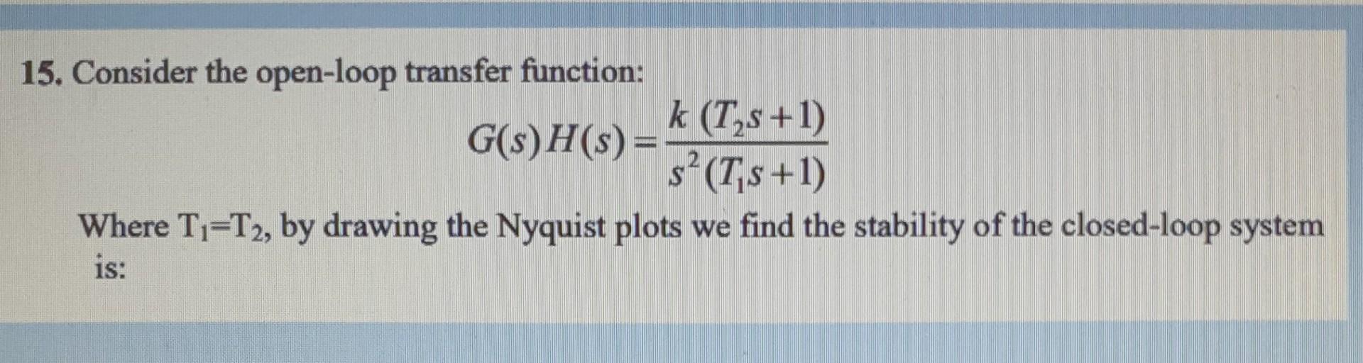 Solved 15. Consider the open-loop transfer function: | Chegg.com
