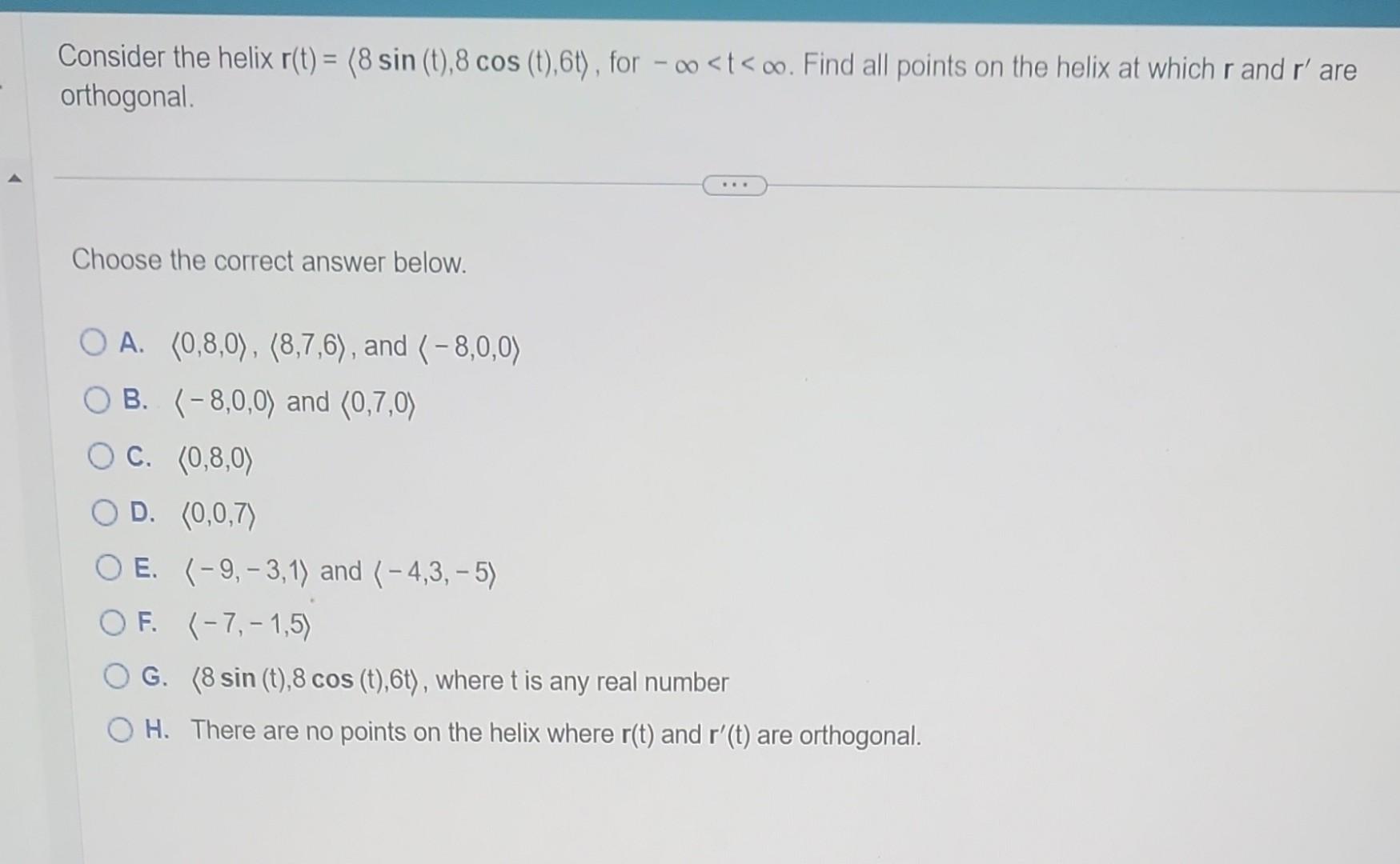 Solved Consider the helix r(t)= 8sin(t),8cos(t),6t), for −∞ | Chegg.com