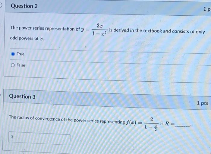 Solved ( 1 p Question 2 3x The power series representation | Chegg.com
