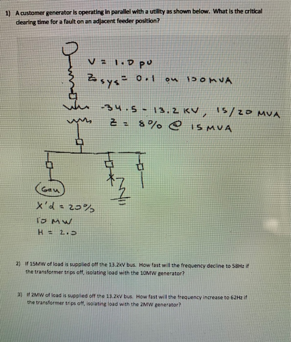 1) A customer generator is operating in parallel with | Chegg.com