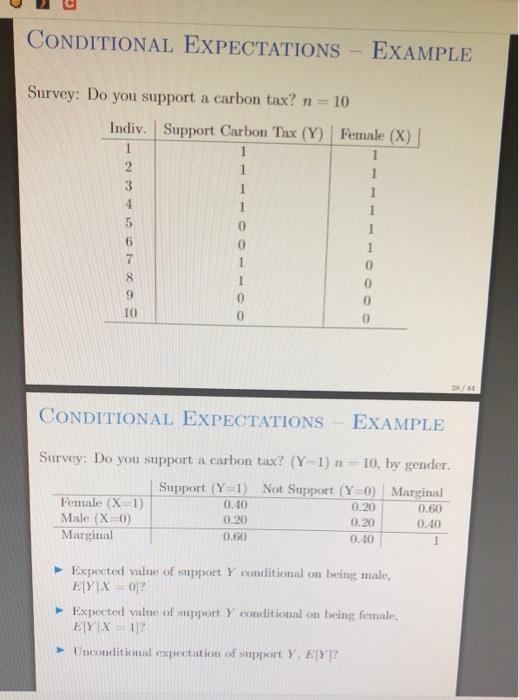 Solved CONDITIONAL EXPECTATIONS EXAMPLE Survey: Do you | Chegg.com