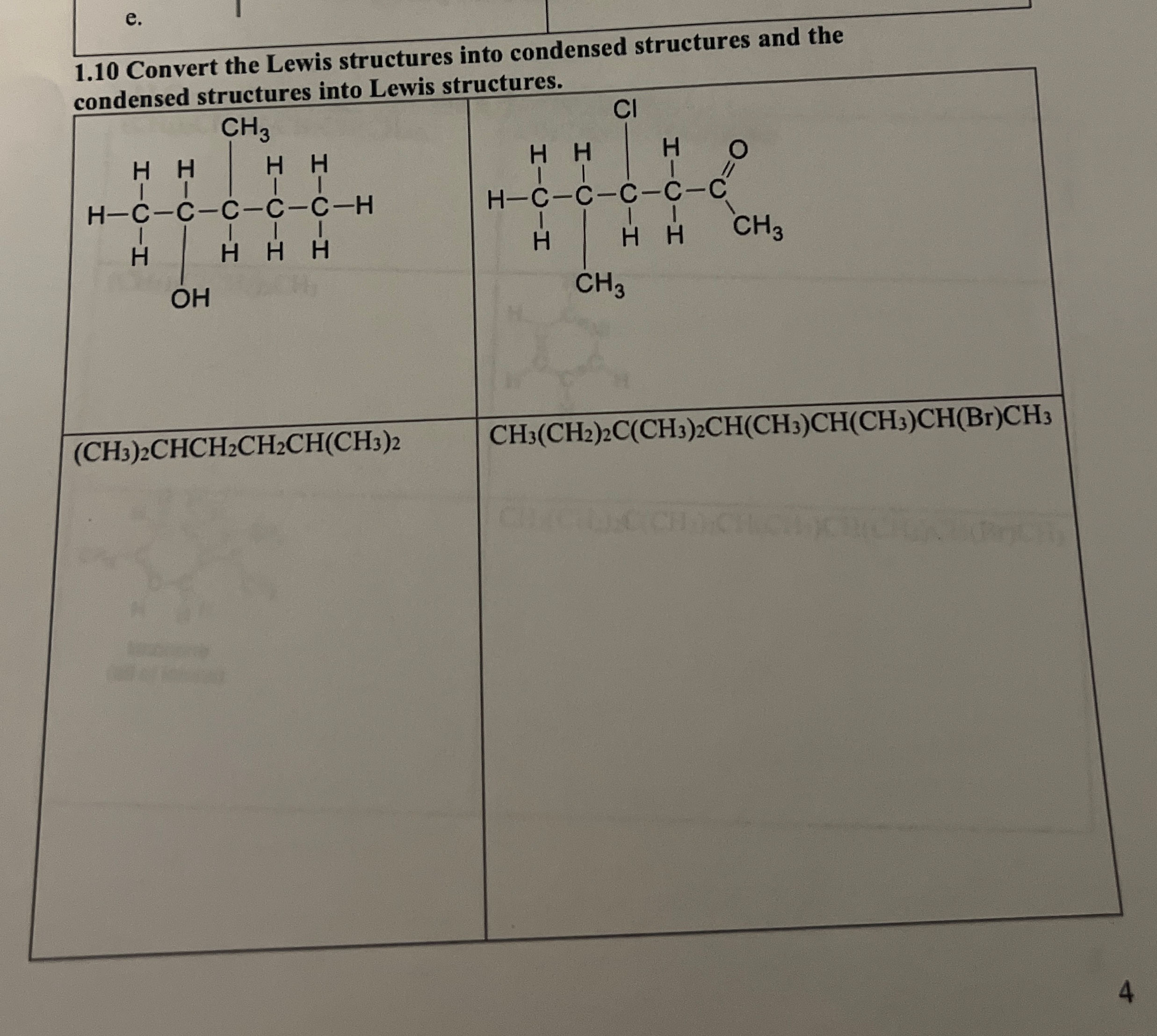 e.1.10 ﻿Convert the Lewis structures into condensed | Chegg.com