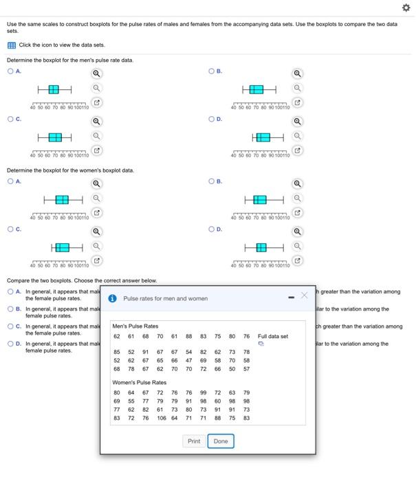 Solved Use the same scales to construct boxplots for the | Chegg.com