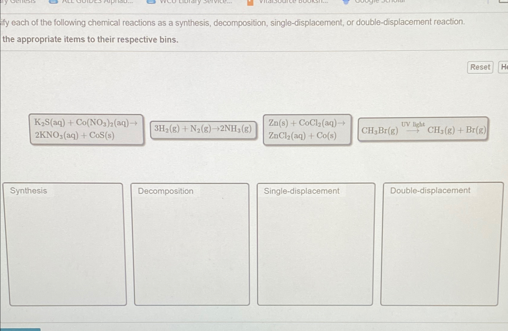 Solved ify each of the following chemical reactions as a | Chegg.com