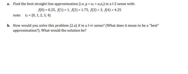 Solved a. Find the best straight line approximation (i.e. | Chegg.com