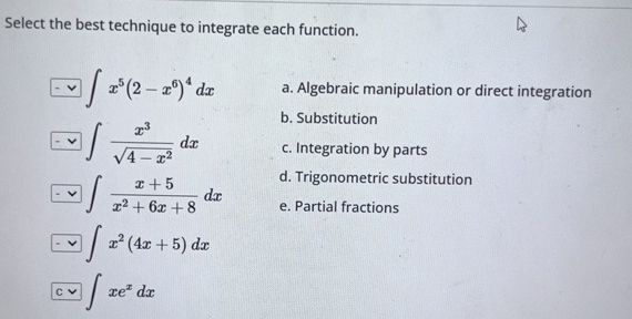Solved Select the best technique to integrate each | Chegg.com
