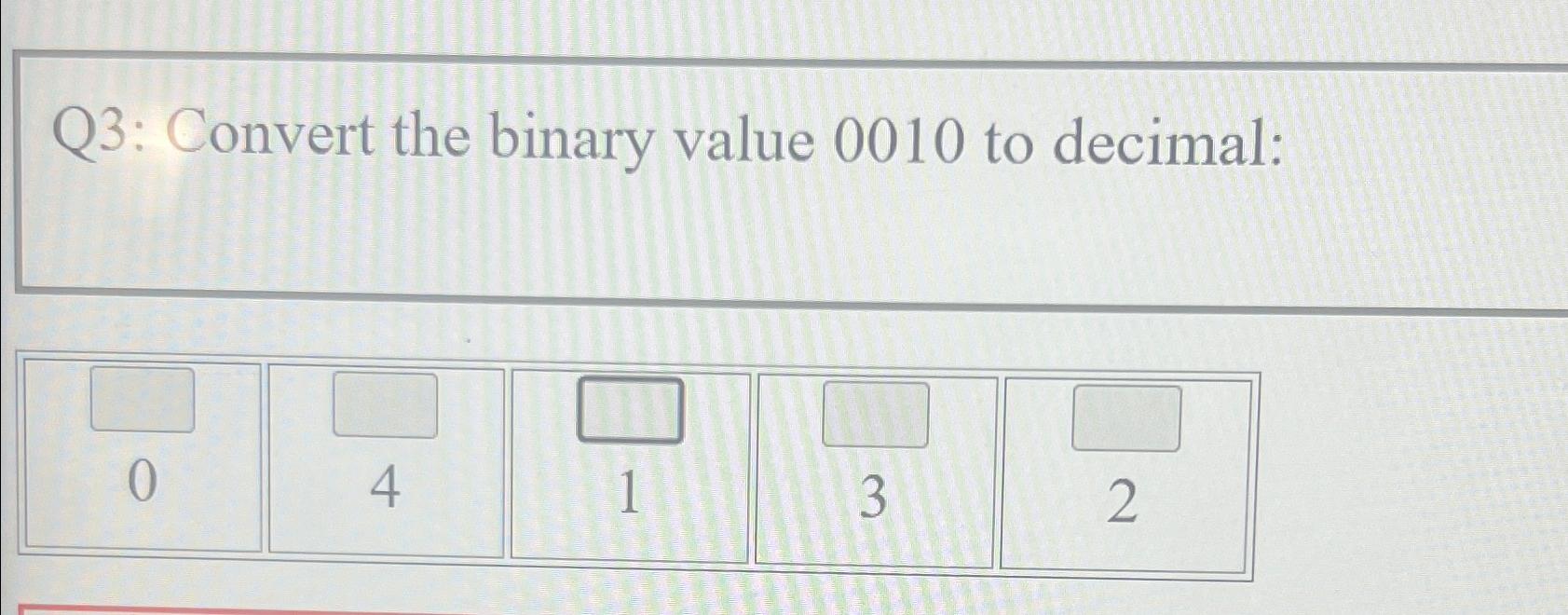 Solved Q3: Convert the binary value 0010 ﻿to | Chegg.com