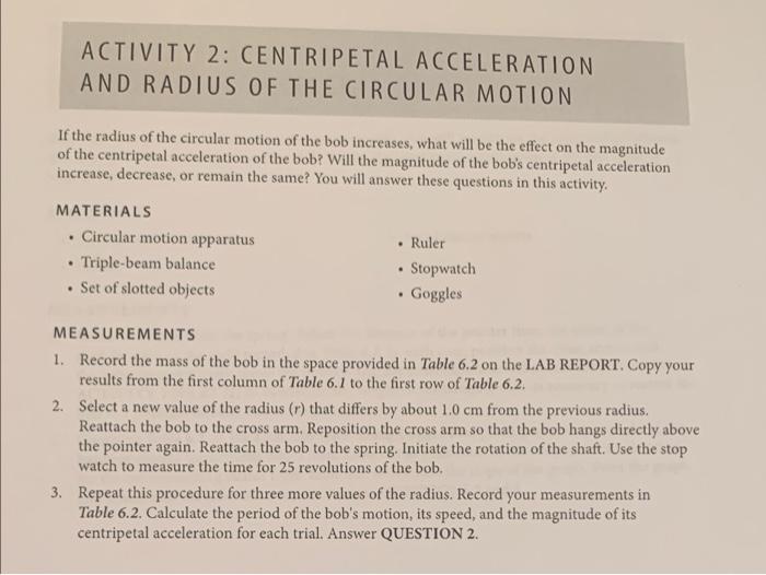 Solved LAB REPORT UNIFORM CIRCULAR MOTION m Table 6.1: | Chegg.com