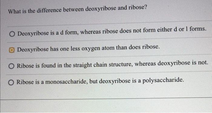 Solved What is the difference between deoxyribose and | Chegg.com