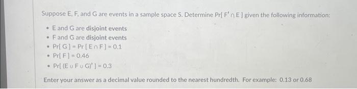 Suppose E,F, and G are events in a sample space S. | Chegg.com
