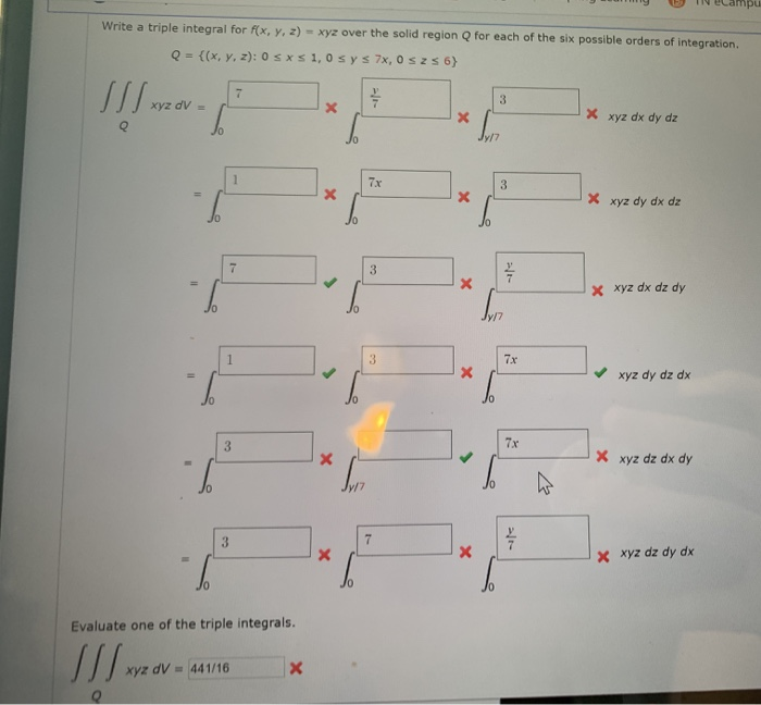 Solved T IN Campu Write a triple integral for f(x, y, z) = | Chegg.com
