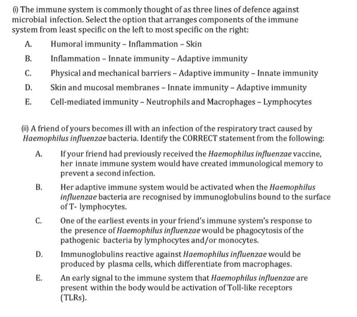 Solved The immune system is commonly thought of as three | Chegg.com