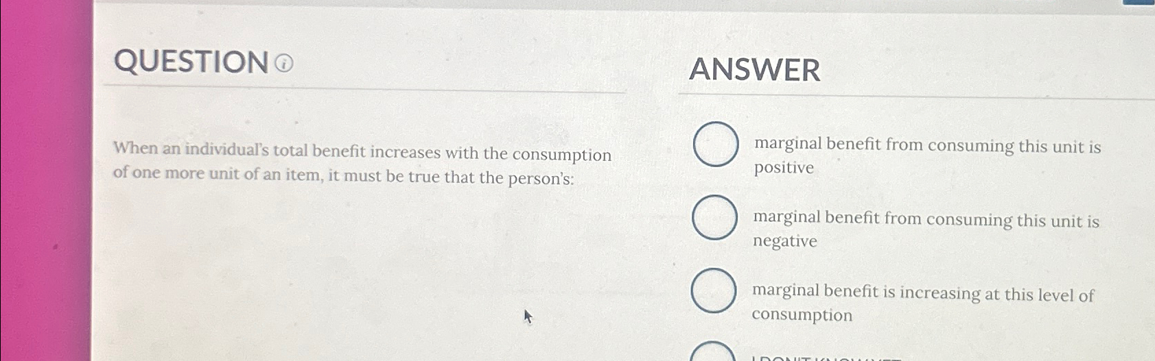 Solved QUESTION (i)When an individual's total benefit | Chegg.com