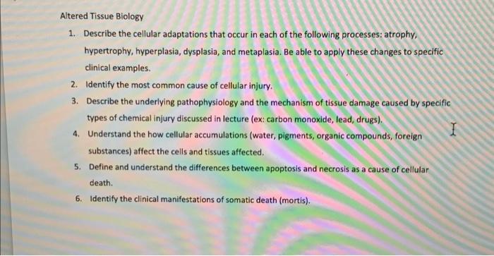 Solved 1. Describe the cellular adaptations that occur in | Chegg.com