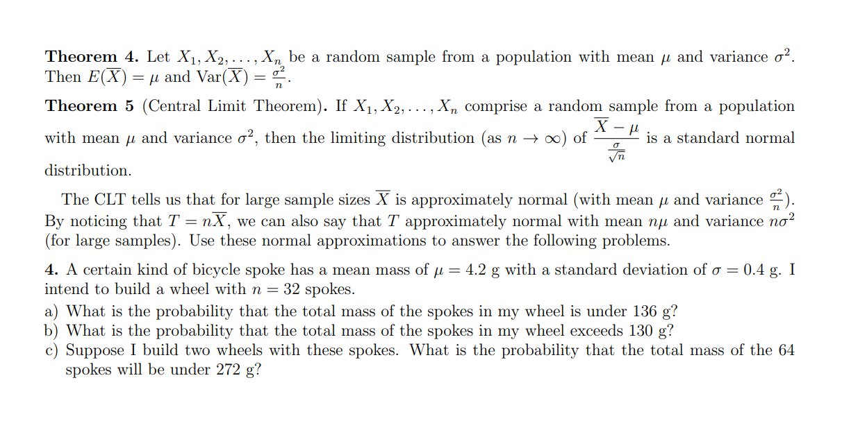 Solved Theorem 4. ﻿Let x1,x2,dots,xn ﻿be a random sample | Chegg.com