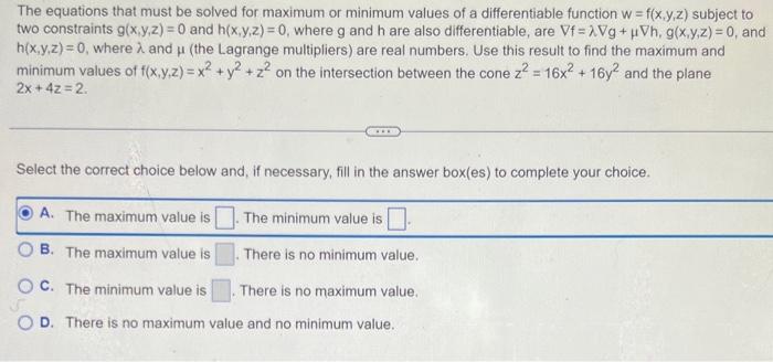 Solved The equations that must be solved for maximum or | Chegg.com