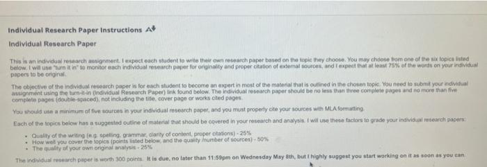 Solved Individual Research Paper Instructions At Individual | Chegg.com
