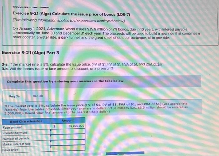 Solved Exercise 9-21 (Algo) Calculate the issue price of | Chegg.com