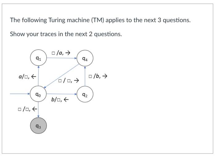 Solved The following Turing machine (TM) applies to the next | Chegg.com
