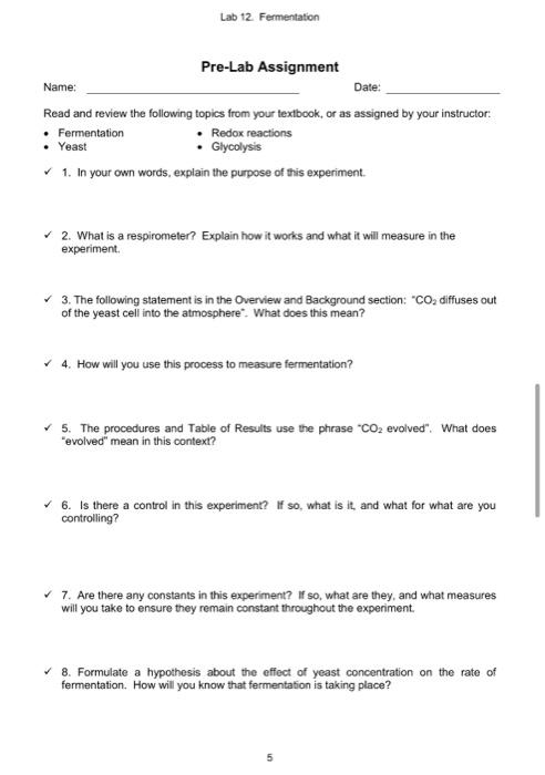 Solved Lab 12. Fermentation Extracting Energy from Food | Chegg.com