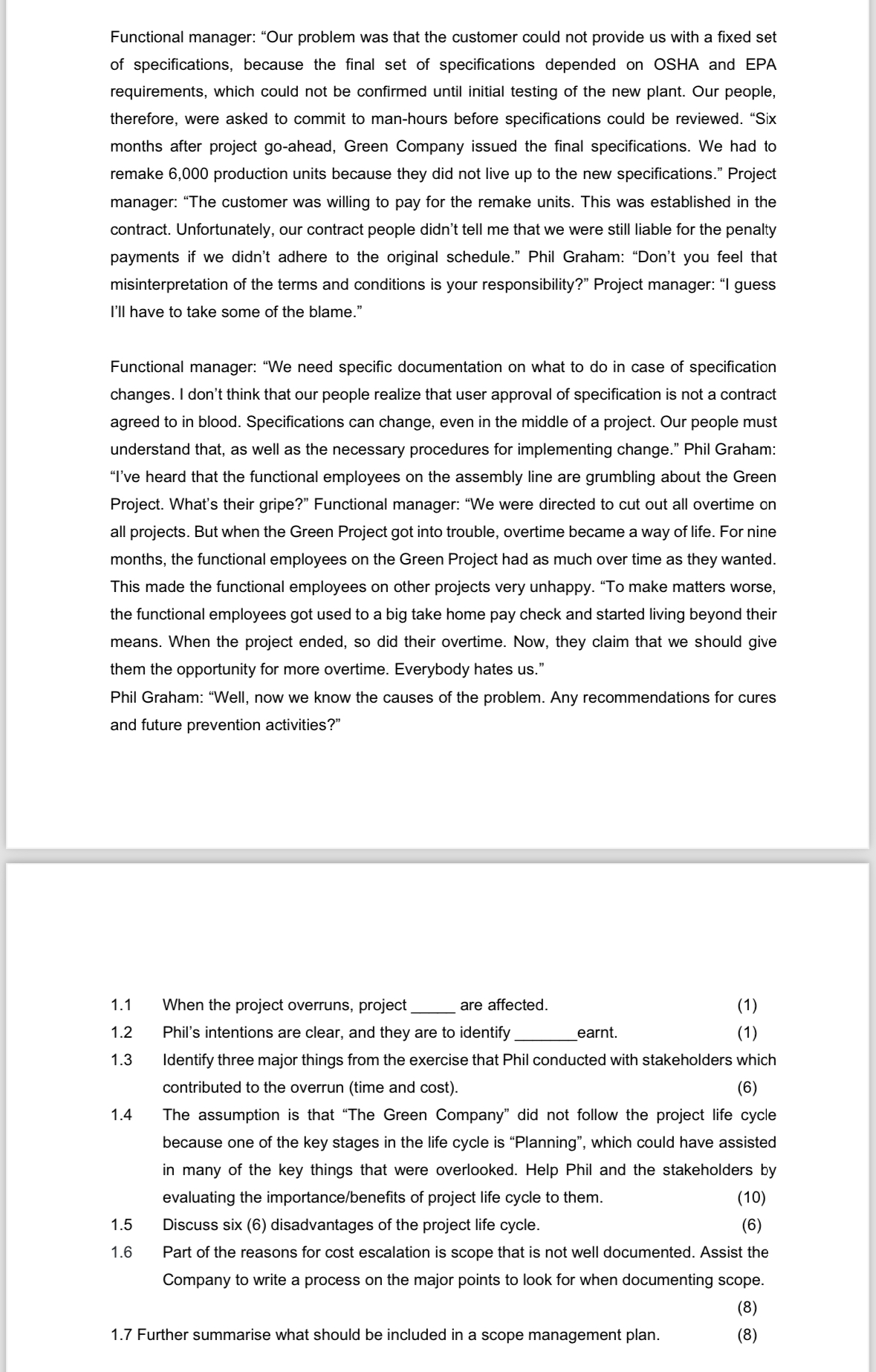 Solved Functional manager: "Our problem was that the | Chegg.com