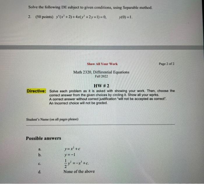 Solved Solve the following DE subject to given conditions, | Chegg.com