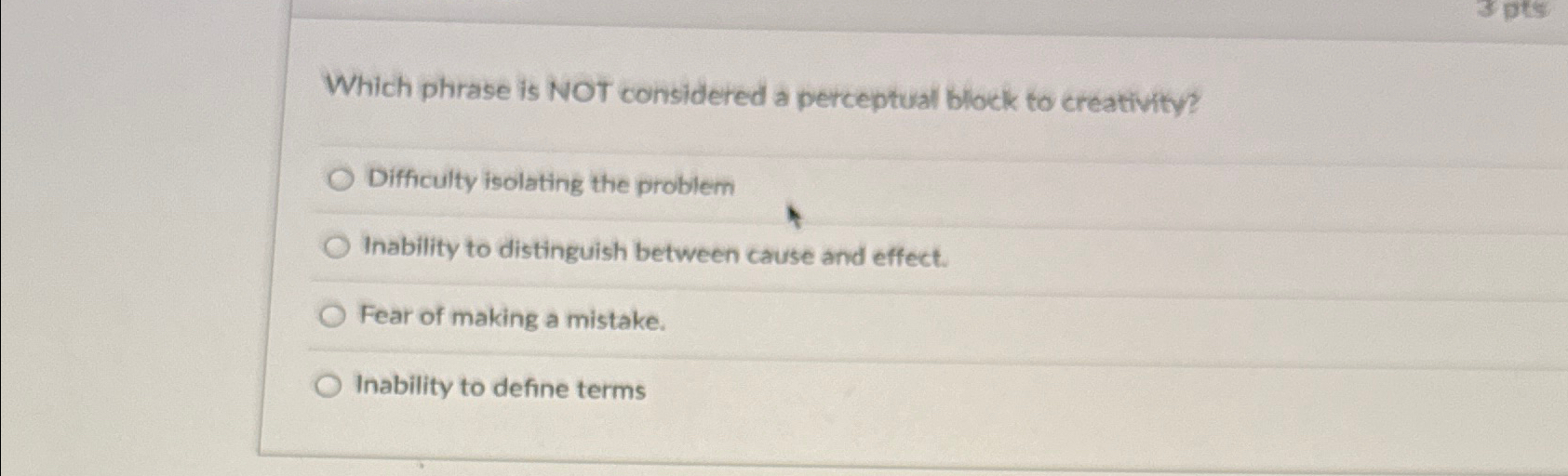 Solved Which phrase is NOT considered a perceptual block to | Chegg.com