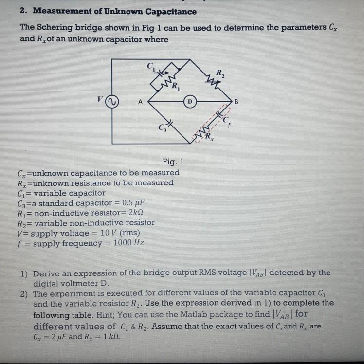 Solved 2. Measurement of Unknown Capacitance The Schering | Chegg.com