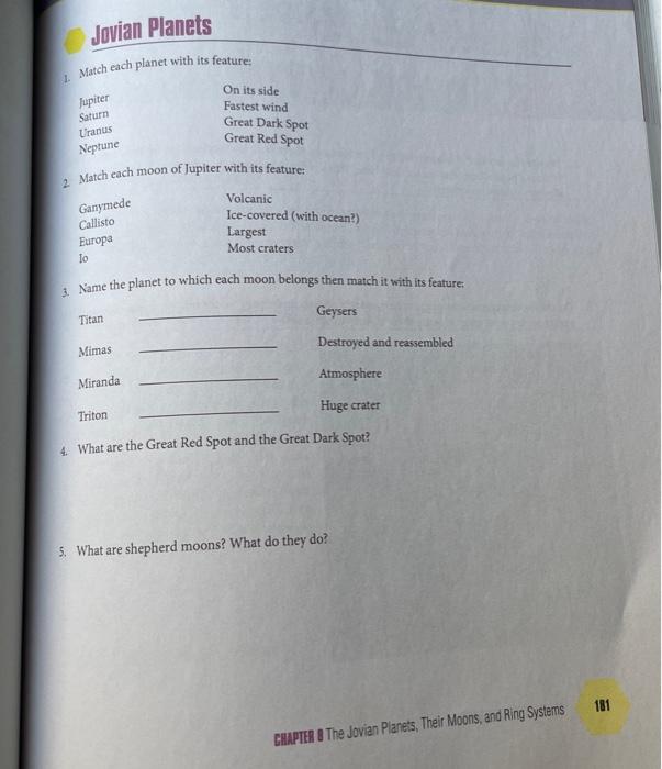 Solved 1. Match each planet with its feature: a. Match each | Chegg.com