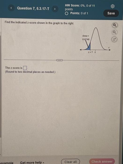Solved Find the indicated z-score shown in the graph to the | Chegg.com
