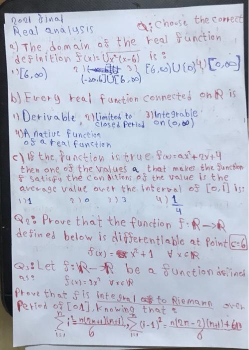Solved a) The domain of the real function definition | Chegg.com