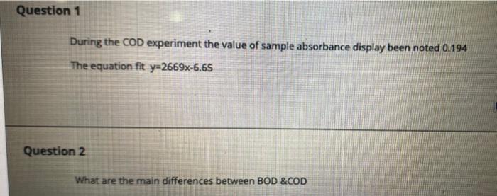 Solved During the COD experiment the value of sample | Chegg.com