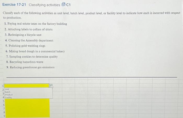 Solved Classify Each Of The Following Activities As Unit