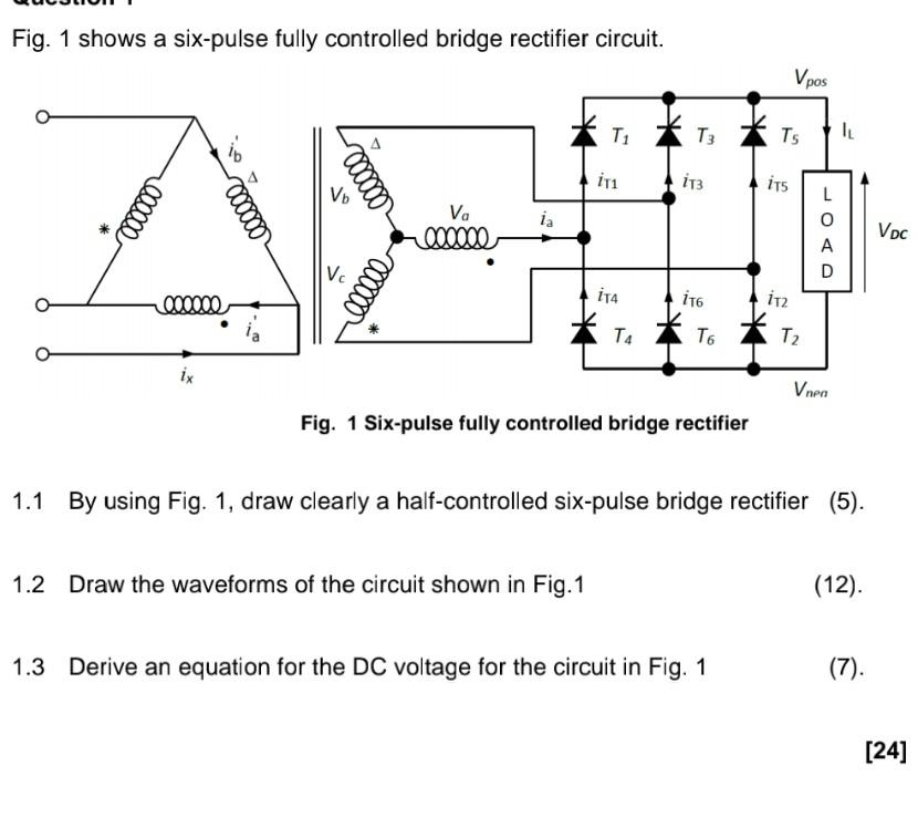 Solved Fig. 1 shows a six-pulse fully controlled bridge | Chegg.com