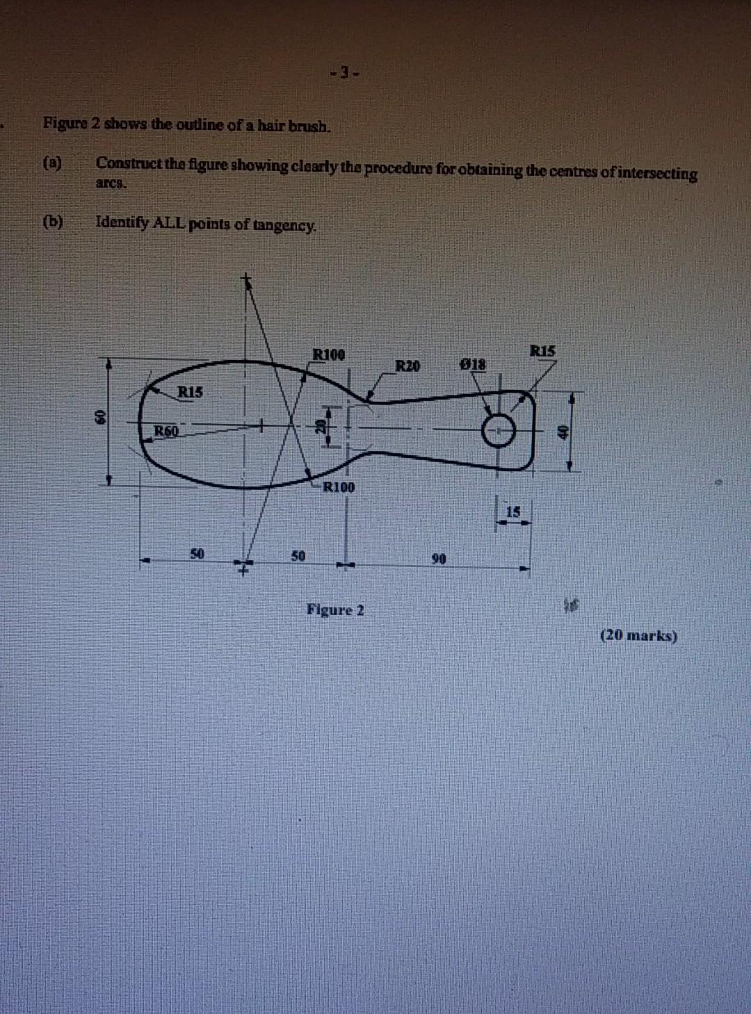 Solved Figure 2 shows the outline of a hair brush. Construct | Chegg.com
