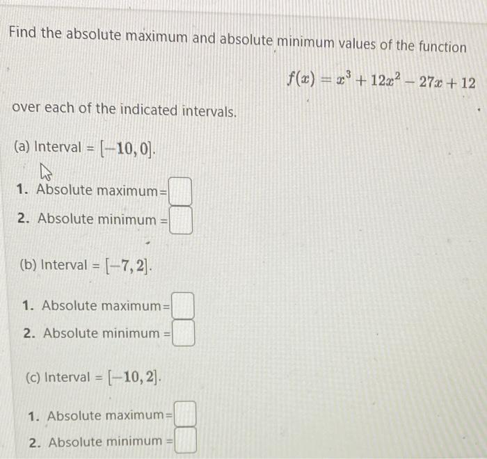 Solved Find the absolute maximum and absolute minimum values | Chegg.com