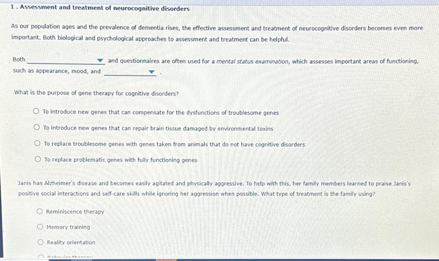Solved Assessment and treatment of neurocognitive | Chegg.com