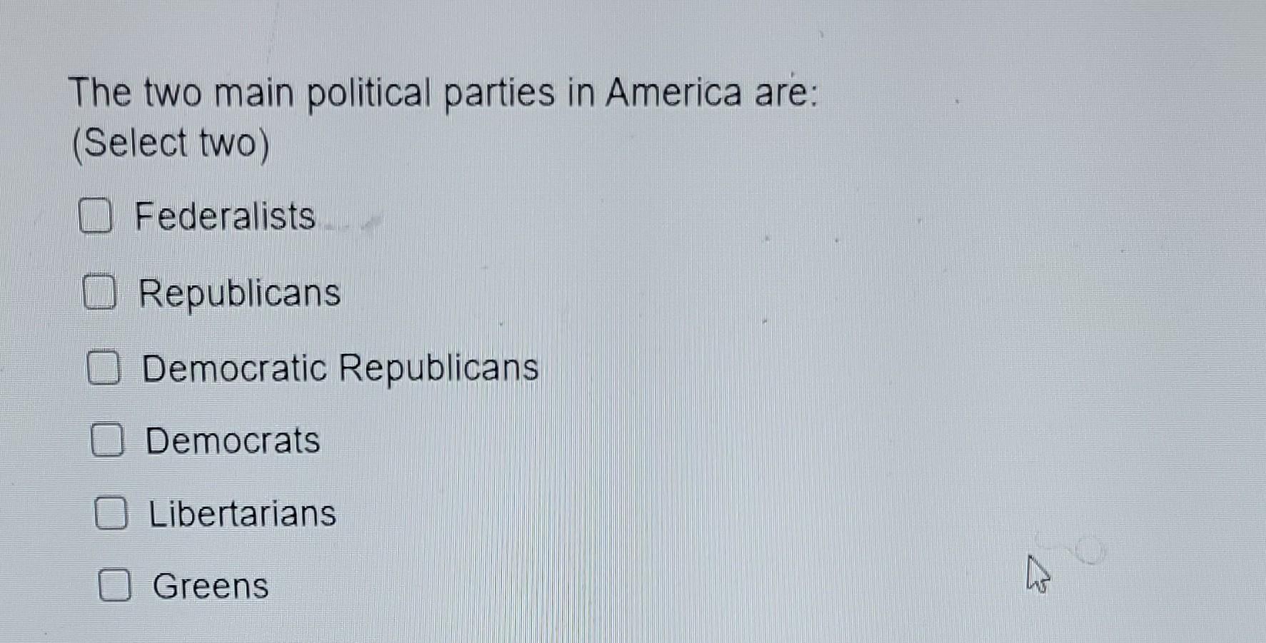 Solved The two main political parties in America are: | Chegg.com