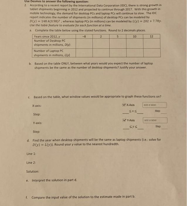 Solved Functions with Desmos Homework 1. The following graph | Chegg.com
