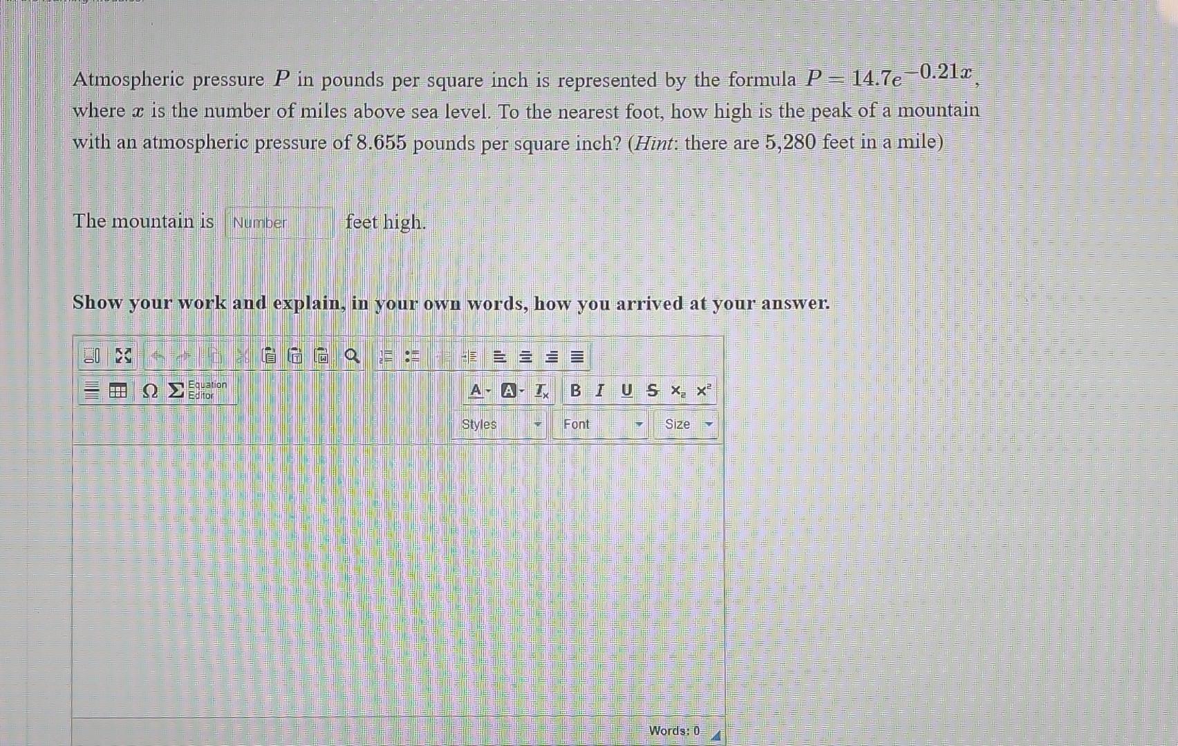 Solved Atmospheric pressure P in pounds per square inch is | Chegg.com