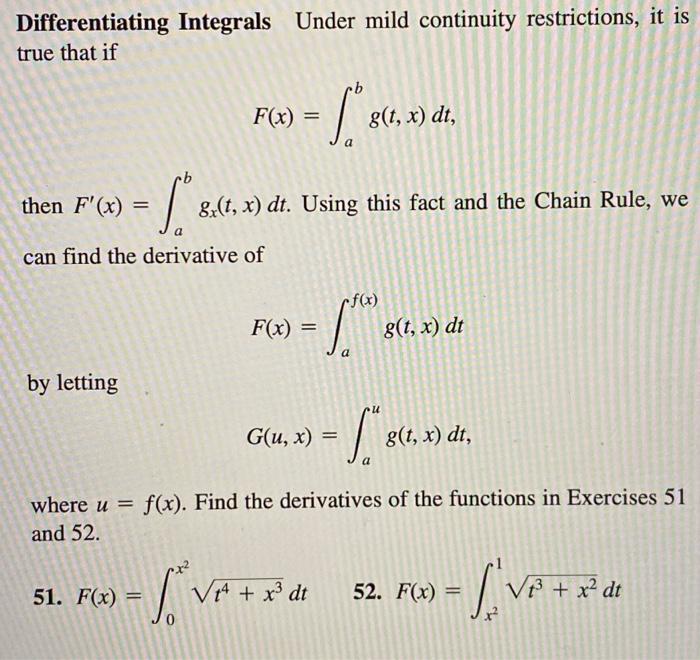 Solved Differentiating Integrals Under mild continuity | Chegg.com