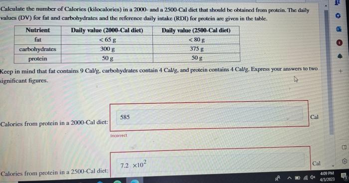 Solved Calculate the number of Calories (kilocalories) in a | Chegg.com