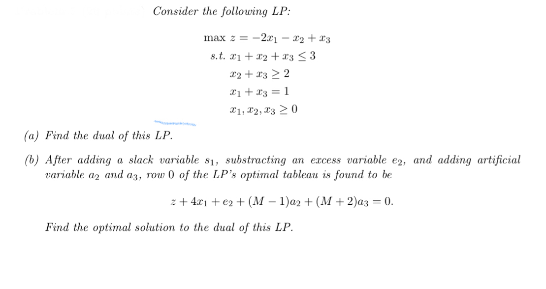 Solved Consider the following LP:maxz=-2x1-x2+x3 | Chegg.com Solved Consider the following LP:maxz=-2x1-x2+x3 | Chegg.com