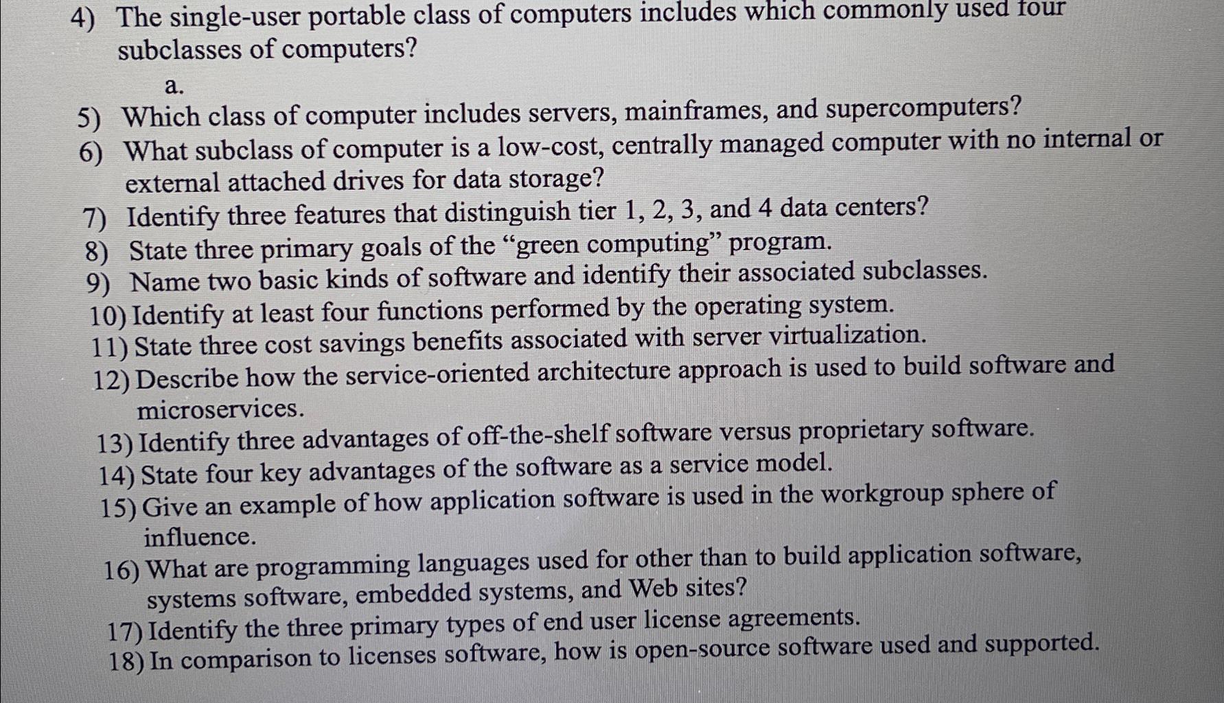 Solved The single-user portable class of computers includes | Chegg.com