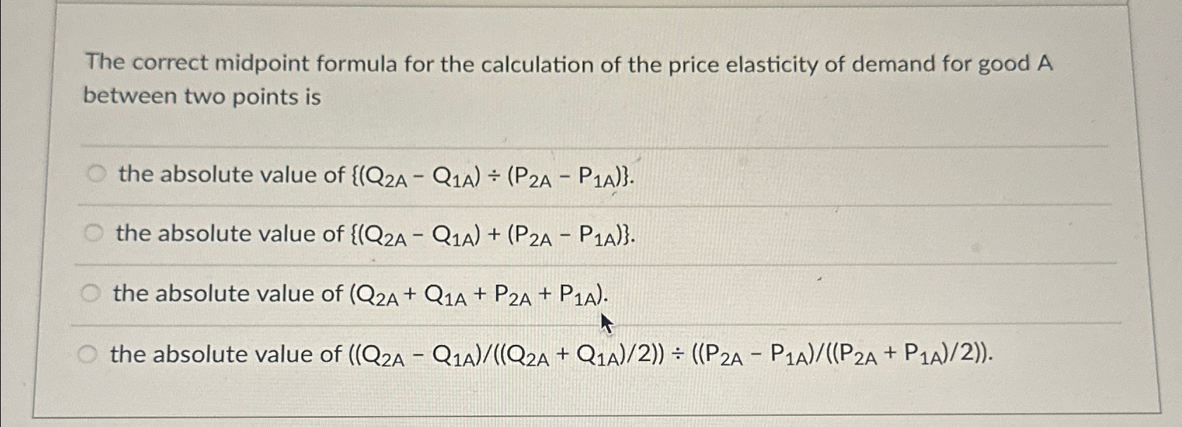 Solved The correct midpoint formula for the calculation of | Chegg.com
