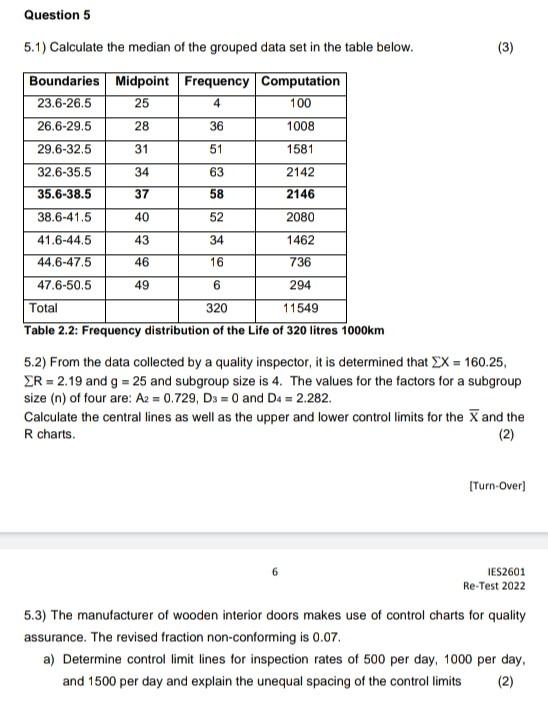 Solved Question 5 5.1) Calculate the median of the grouped | Chegg.com