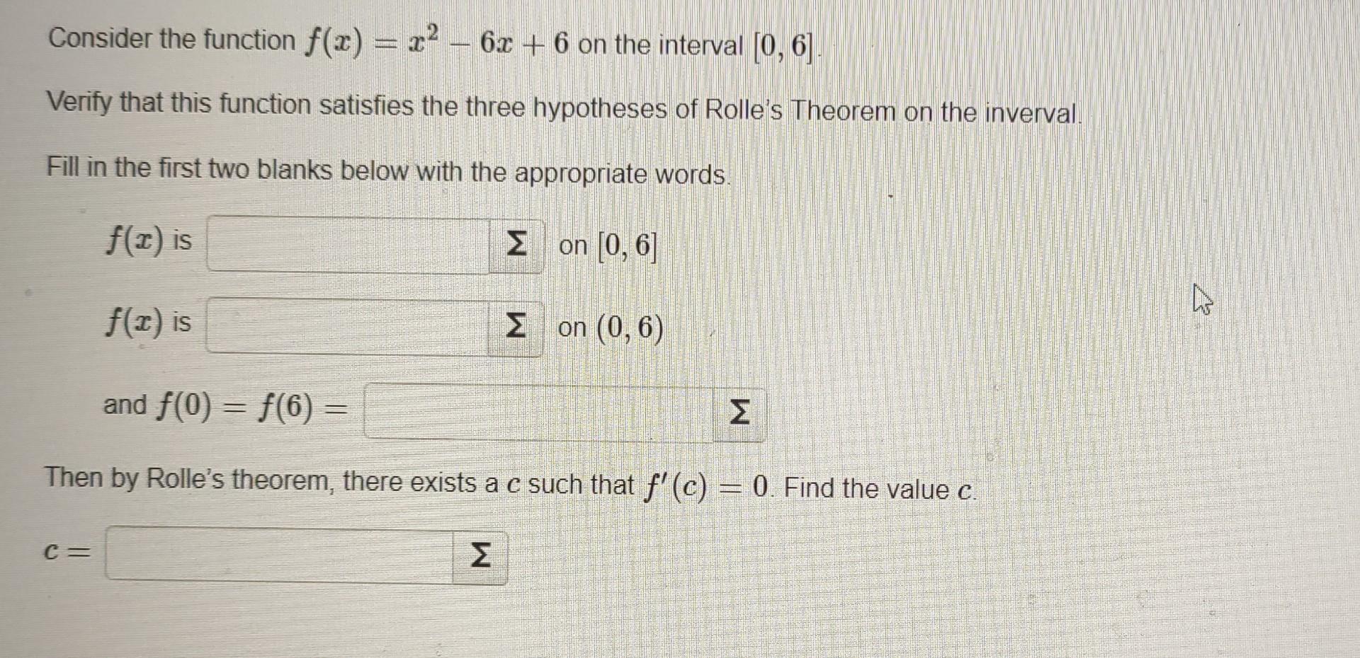 Solved Consider the function f(x)=x2−6x+6 on the interval | Chegg.com