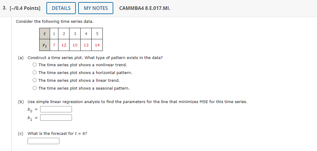 Solved Consider the following time series data.(a) | Chegg.com